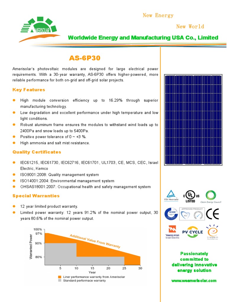 Amerisolar As 6p30 250w Ficha en | PDF | Solar Panel | Electrical ...