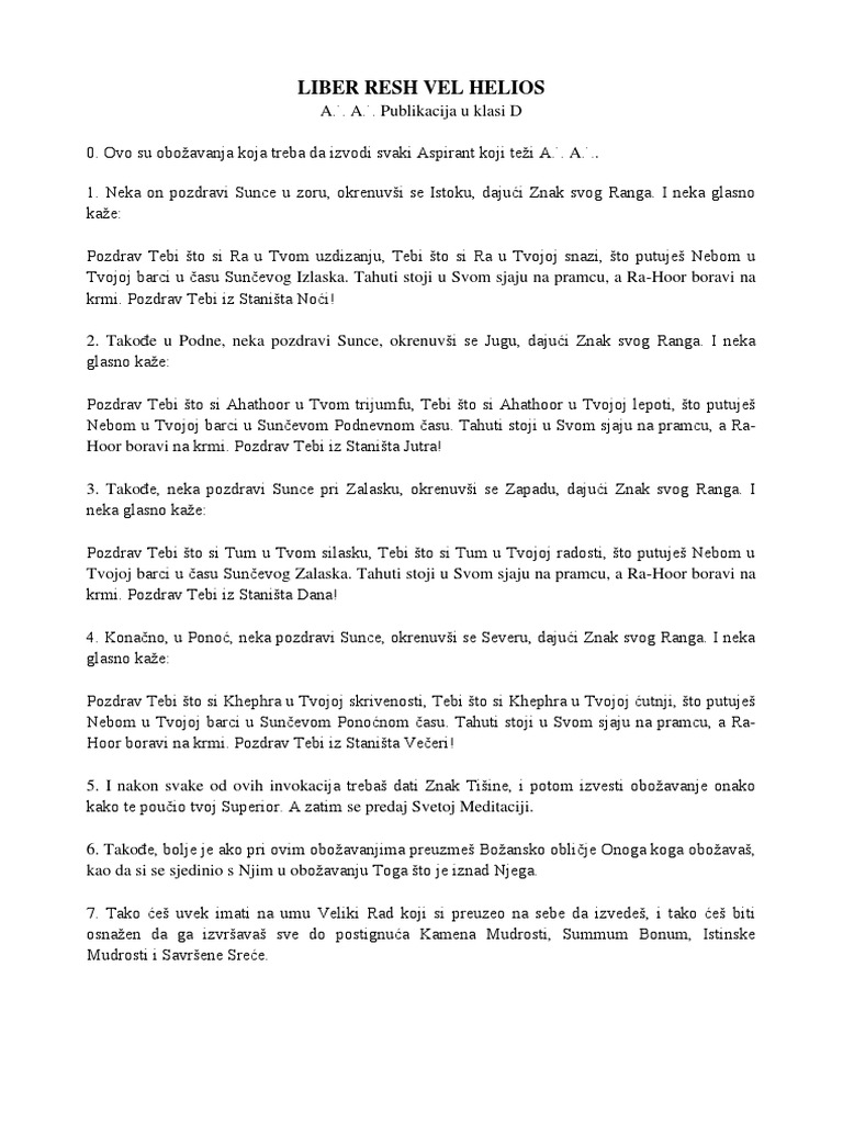 Liber Resh Vel Helios | PDF