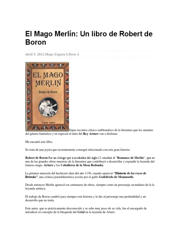 El Mago Merlín de Robert de Boron | PDF | Esmerejón | Rey Arturo