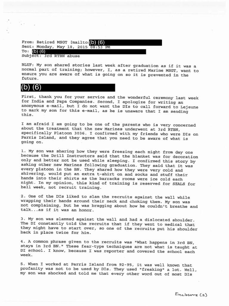 Parent Letter On Abuse at Marine Corp Recruit Depot Parris Island | PDF