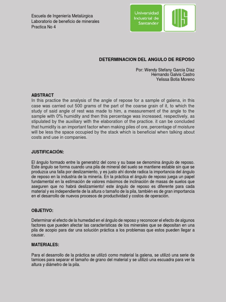 Determinacion Del Angulo de Reposo | Descargar gratis PDF | Materiales ...