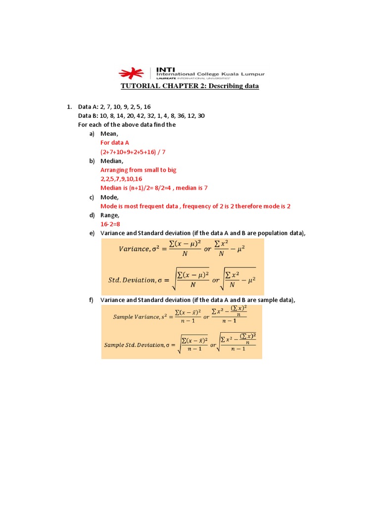 Tutorial 2 Describing Data Pdf Mode Statistics Median 2348