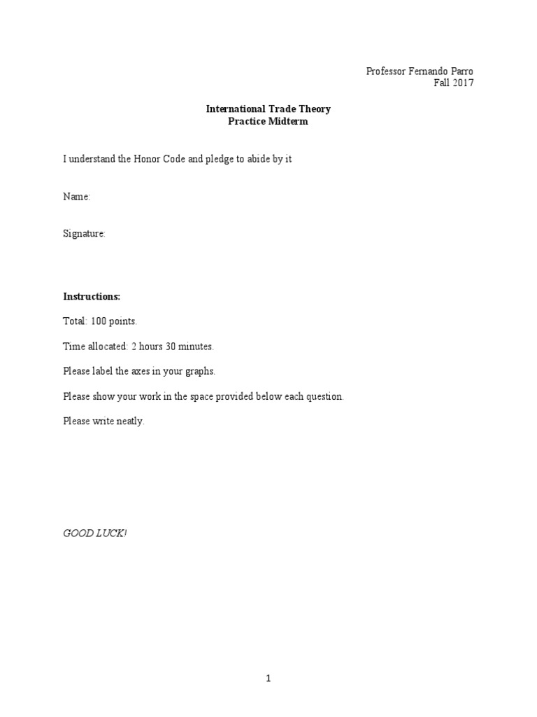 Sample International Trade Theory Test | PDF | Labour Economics ...