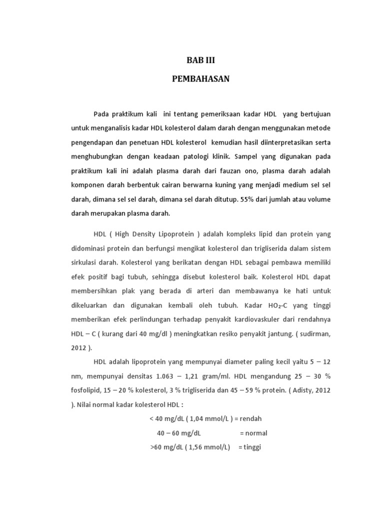 Pemeriksaan Kadar HDL Kolesterol | PDF | Sains & Matematika