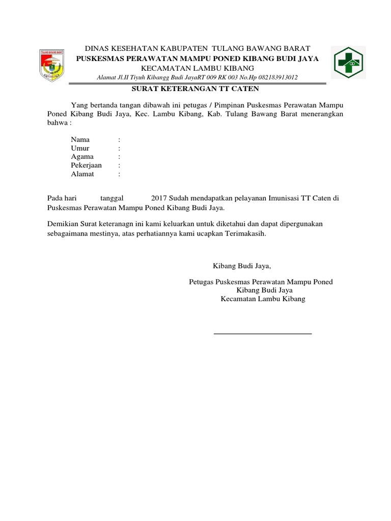 Surat Keterangan Tt Caten Pdf