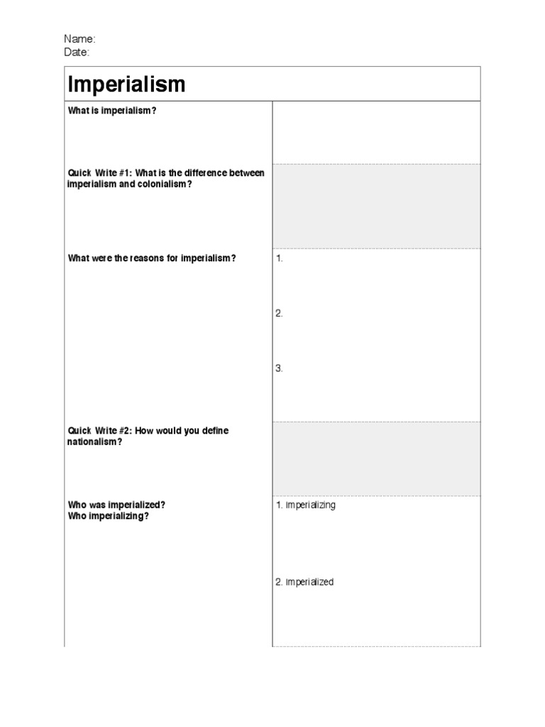 Imperialism Guided Notes | PDF | Imperialism | British Empire