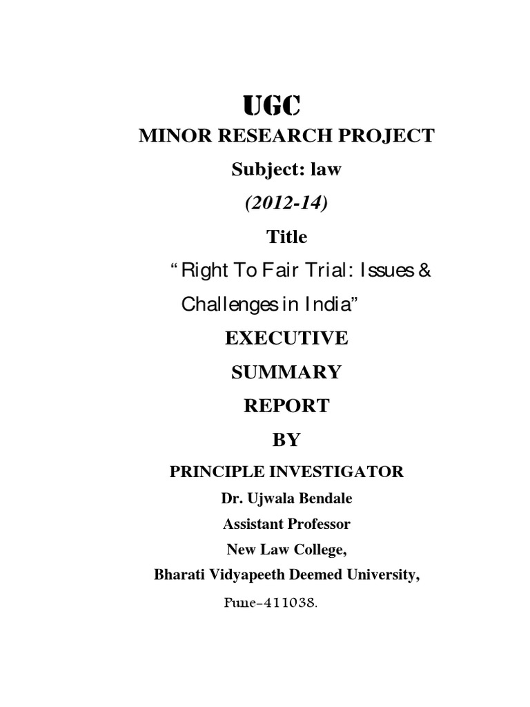 Minor Research Project Subject: Law: "Right To Fair Trial: Issues ...