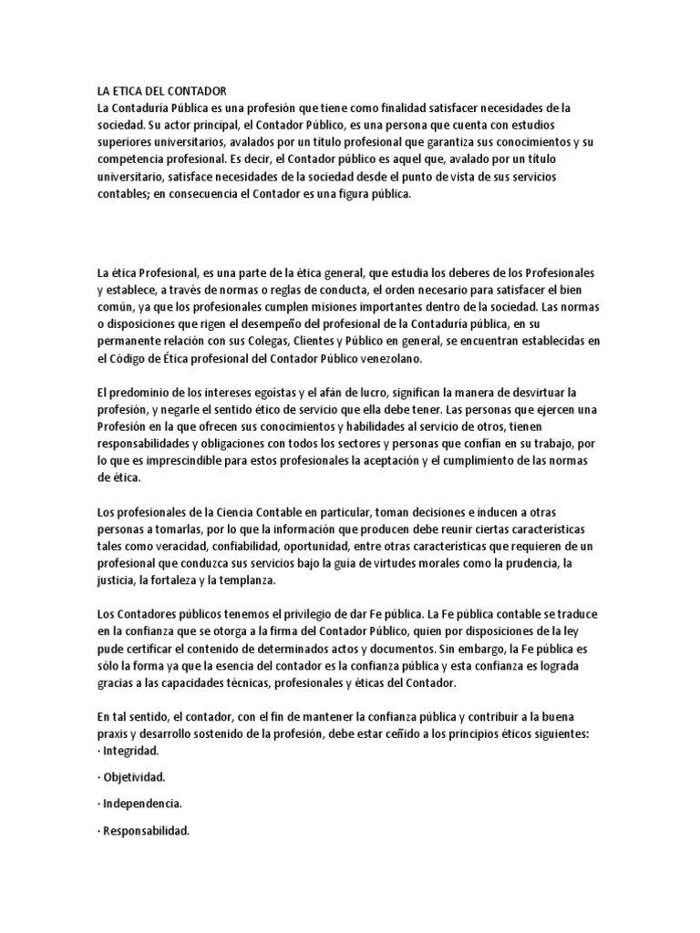 Etica Y Moral Del Contador Publico Pdf Contador Contabilidad