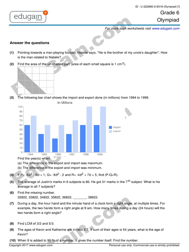 Grade 6 Olympiad: Answer The Questions | Download Free PDF | Teaching ...
