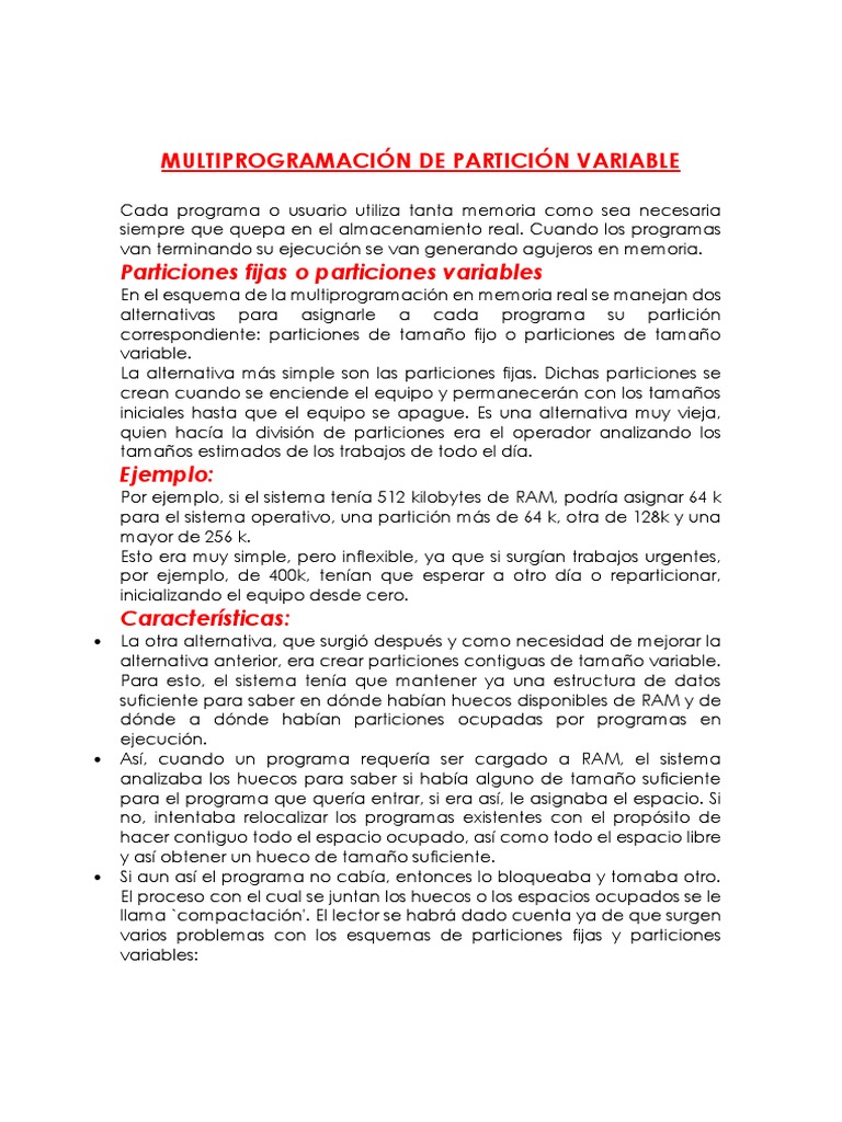 Multiprogramación de Partición Variable | PDF | Programa de computadora ...