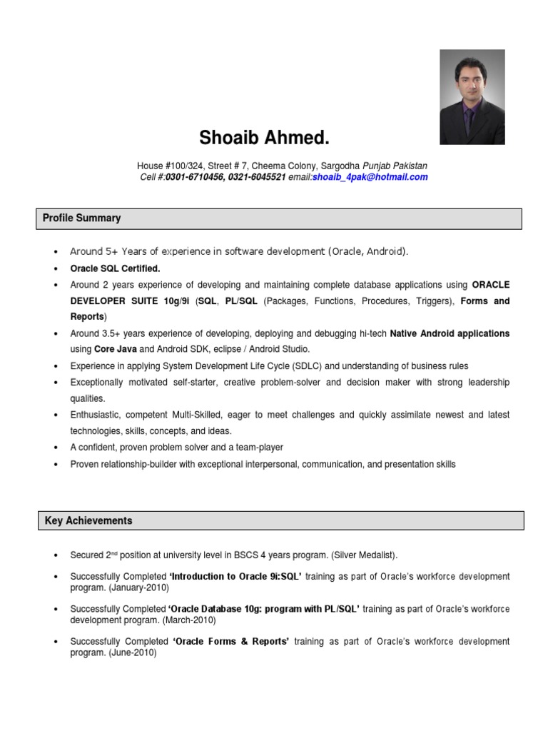 Curriculum Vitae (Shoaib) | PDF | Oracle Database | Databases