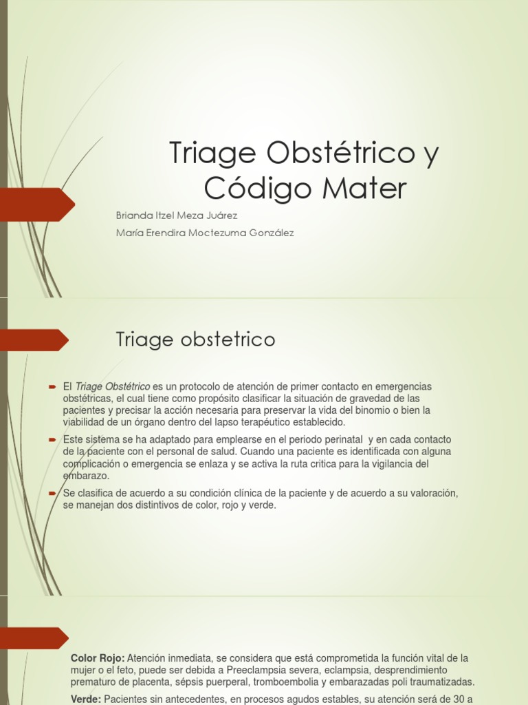 Triage Obstétrico y Código Mater | Descargar gratis PDF | Enfermería ...