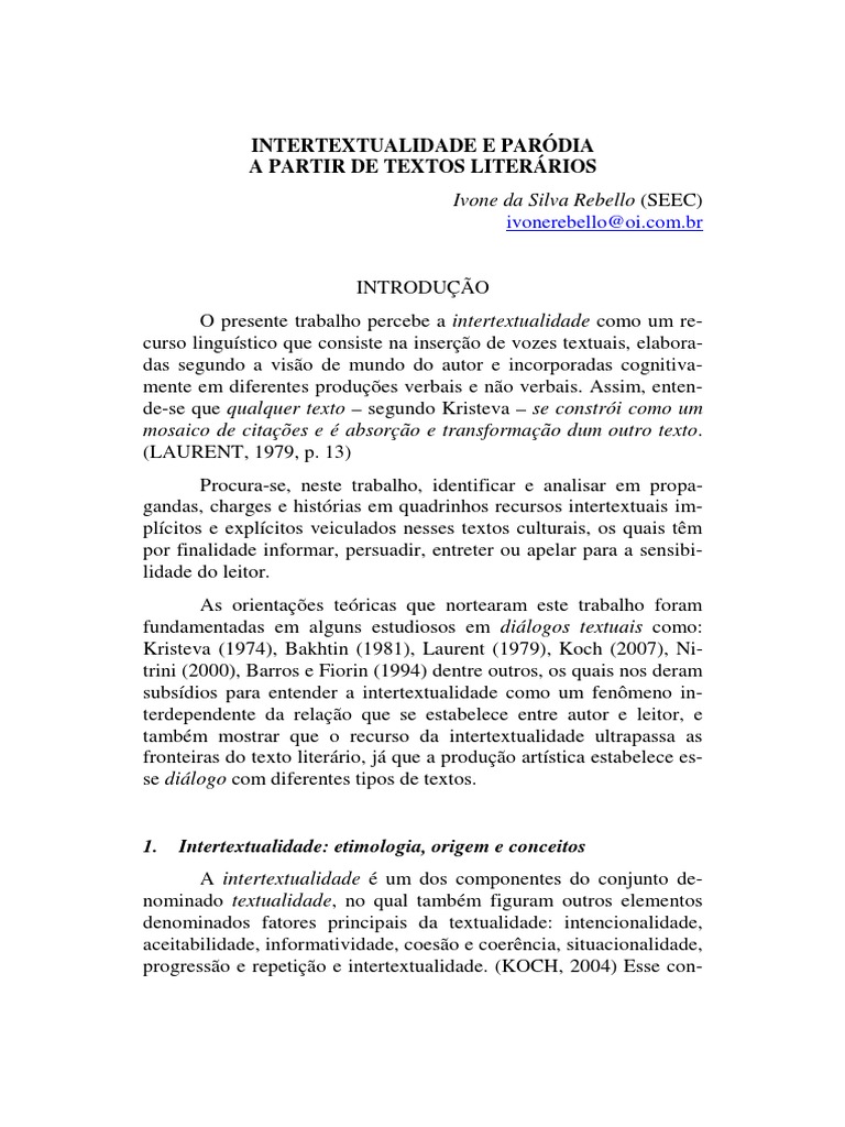 Intertextualidade e Parodia A Partir de Textos IVONE PDF | PDF ...