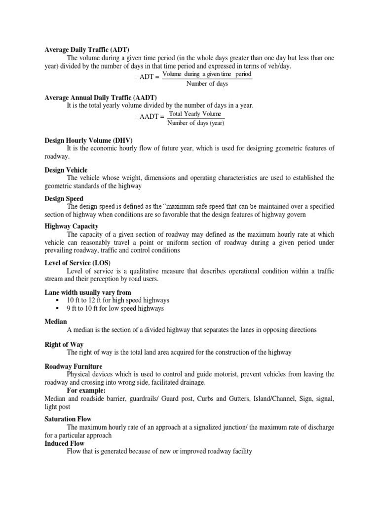 Average Daily Traffic (ADT) and other key roadway design terms | PDF ...