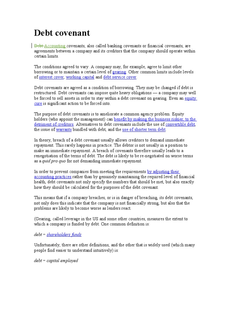 Debt Covenant | PDF | Leverage (Finance) | Debt