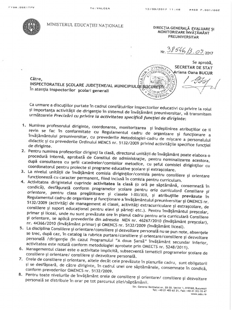 Precizari Activitate Functie Dirigentie PDF | PDF