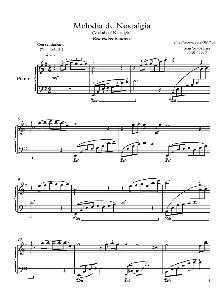 Melodia de Nostalgia - Remember Sadness - Sheet Score Partitura | PDF