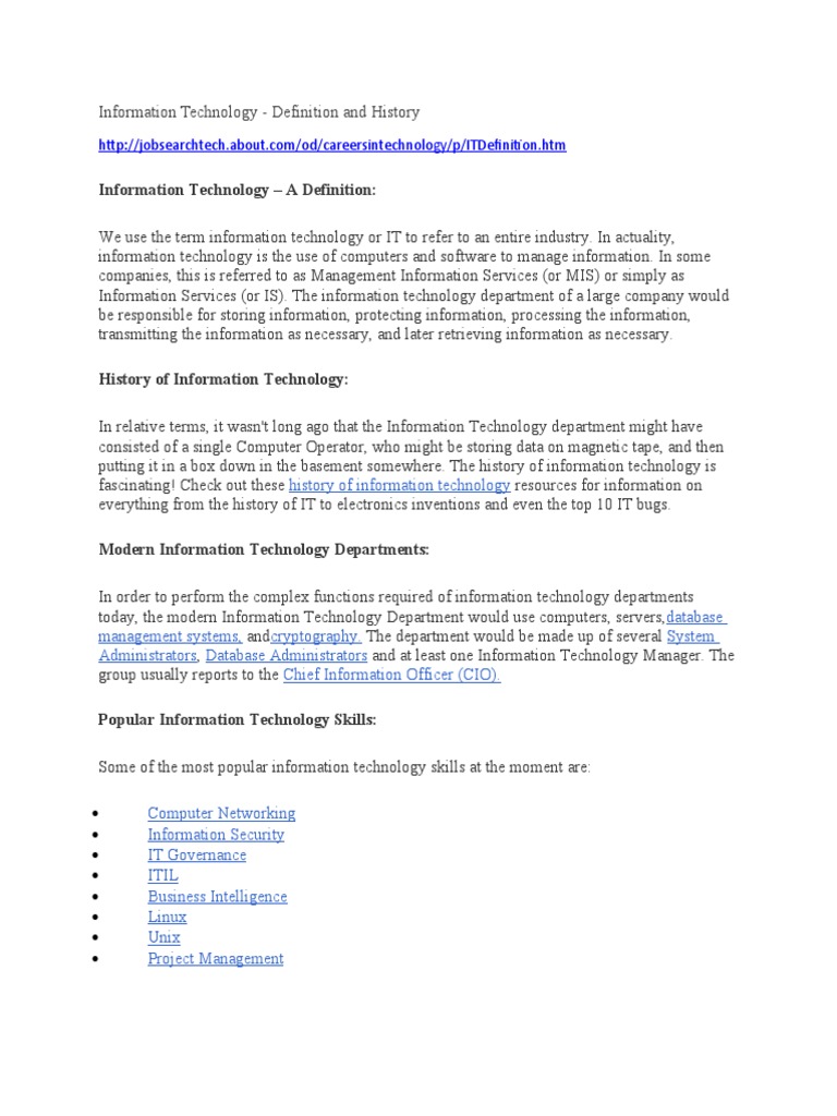 Information Technology - Definition and History | PDF | Computer ...