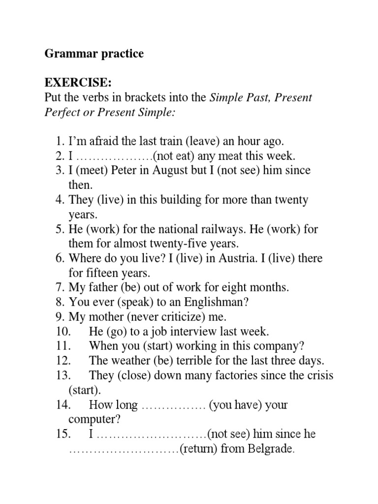 Simple Past and Present Tense Practice | PDF