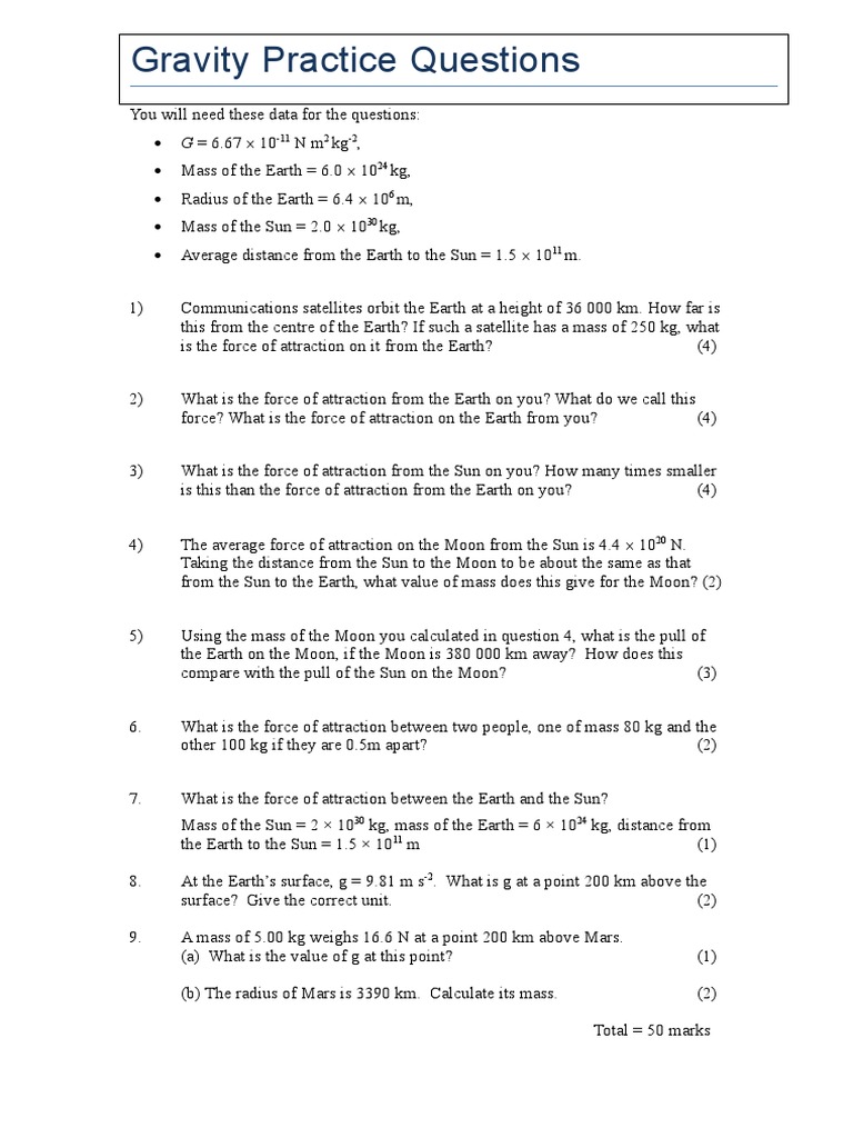 Gravity Practice Questions | PDF
