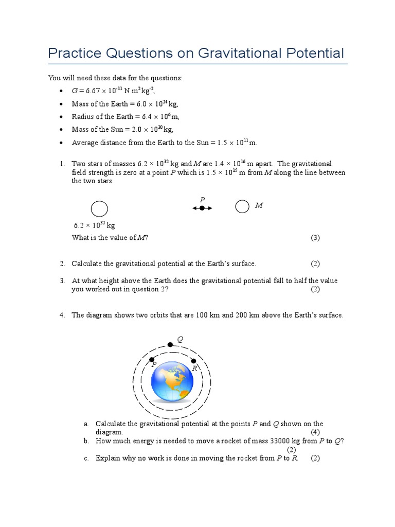 practice questions on gravitational potential | Potential Energy | Gravity