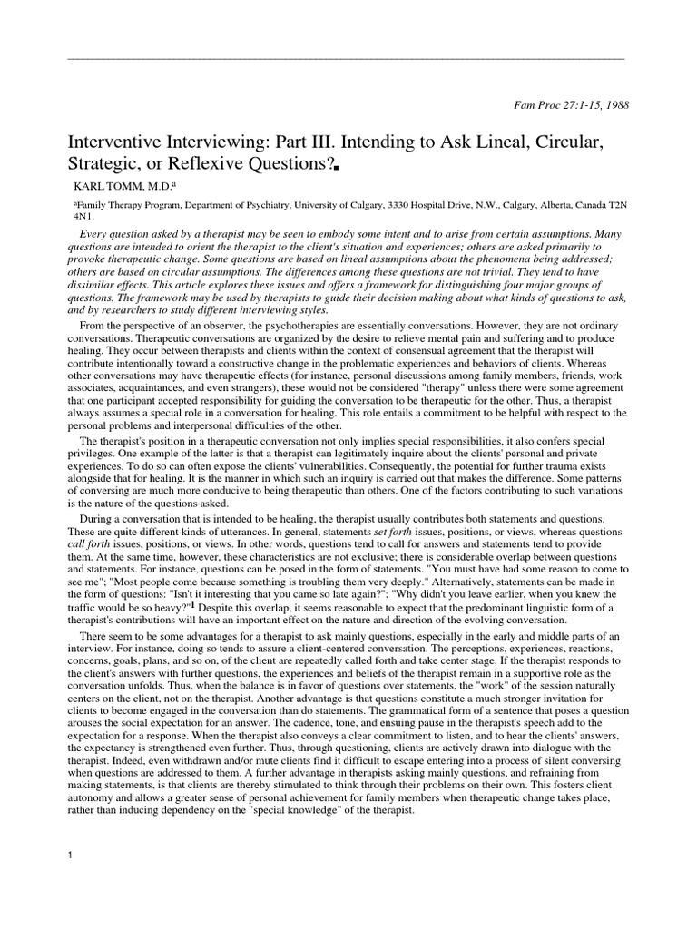 Tomm, K - Interventive Interviewing, Part III - Intending To Ask Lineal ...