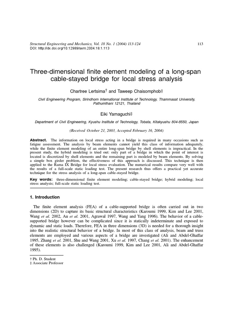 Three-Dimensional Finite Element Modeling of A Long-Span Cable-Stayed Bridge For Local Stress ...