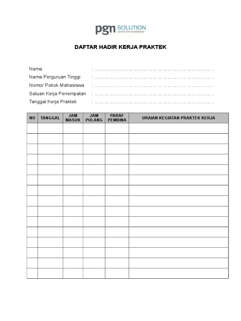 Daftar Hadir Kerja Praktek | PDF