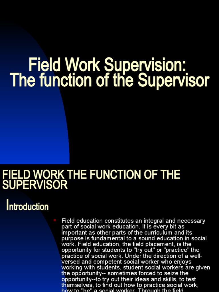 Field Work Supervision in Social Work | PDF | Learning | Social Work