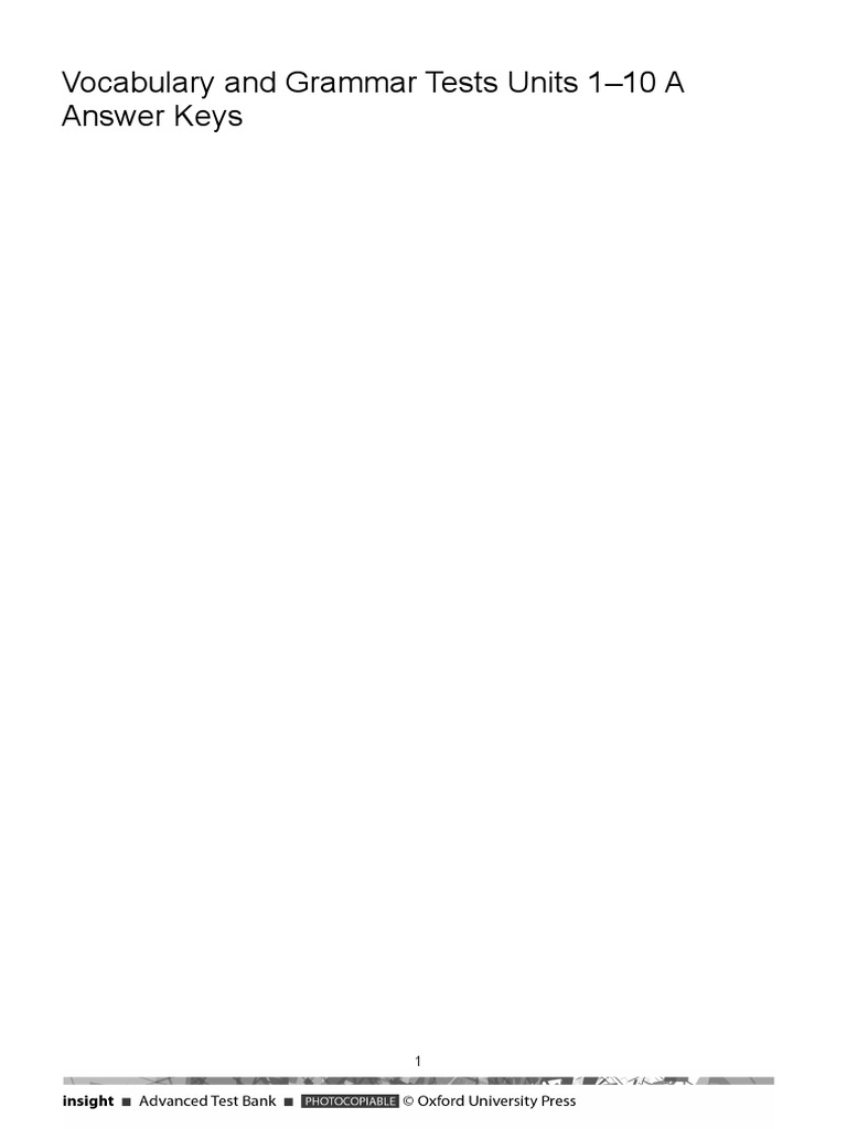 Vocabulary & Grammar Tests Units 1-10A Answer Keys | PDF | Plea | Sports