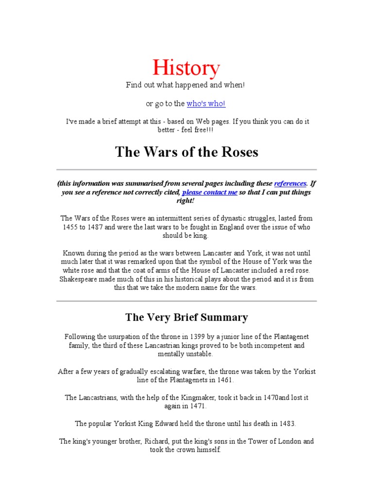 History: The Wars of The Roses | PDF | House Of York | House Of Lancaster