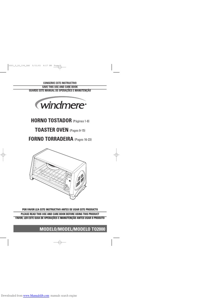 Manual Horno Electrico Windmare - To2000 | PDF | Enchufes y tomas de corriente alterna | Aluminio