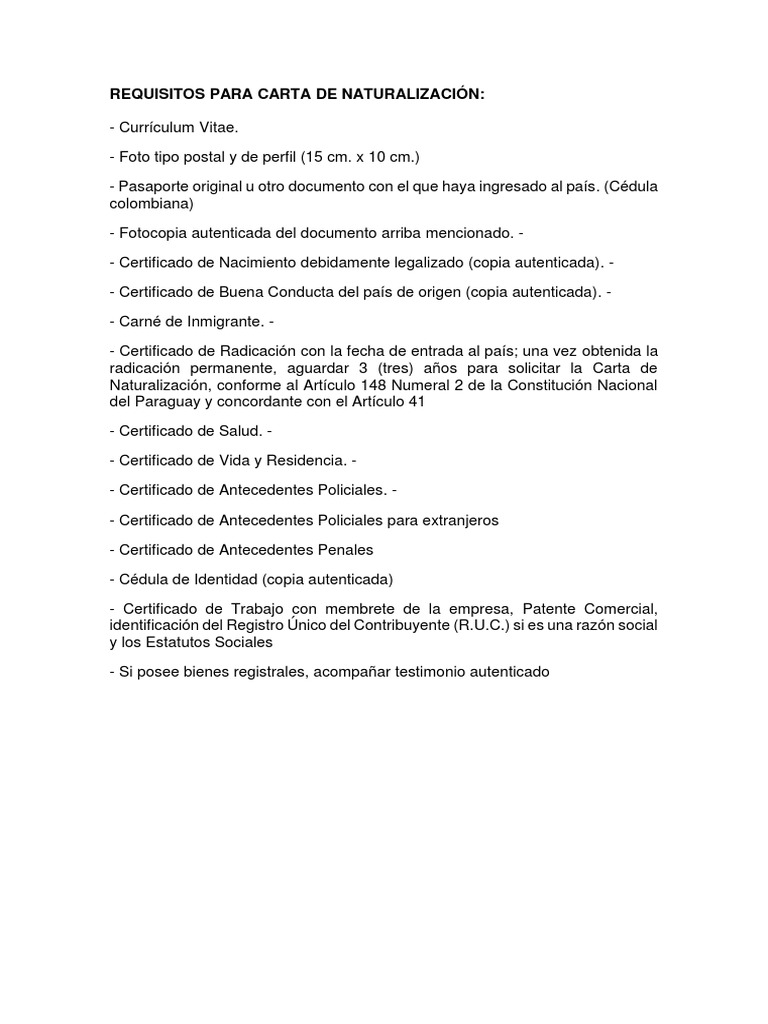 Requisitos para Carta de Naturalización | Descargar gratis PDF | Naturalización | Justicia