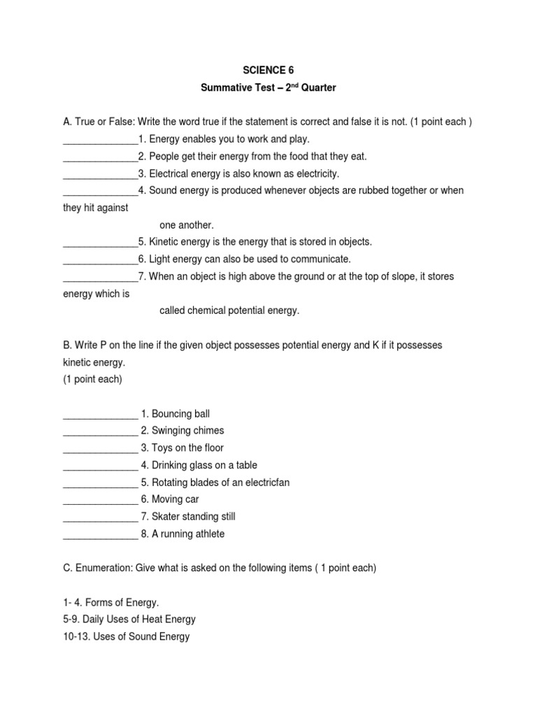 Science 6 Summative Test - 2 Quarter | PDF
