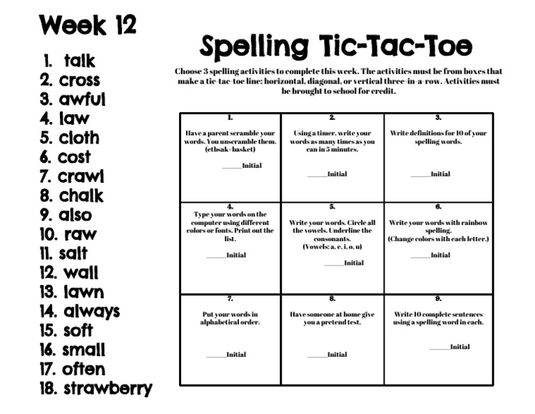 Spelling Tic Tac Toe | PDF | Human Communication | Languages Of Asia