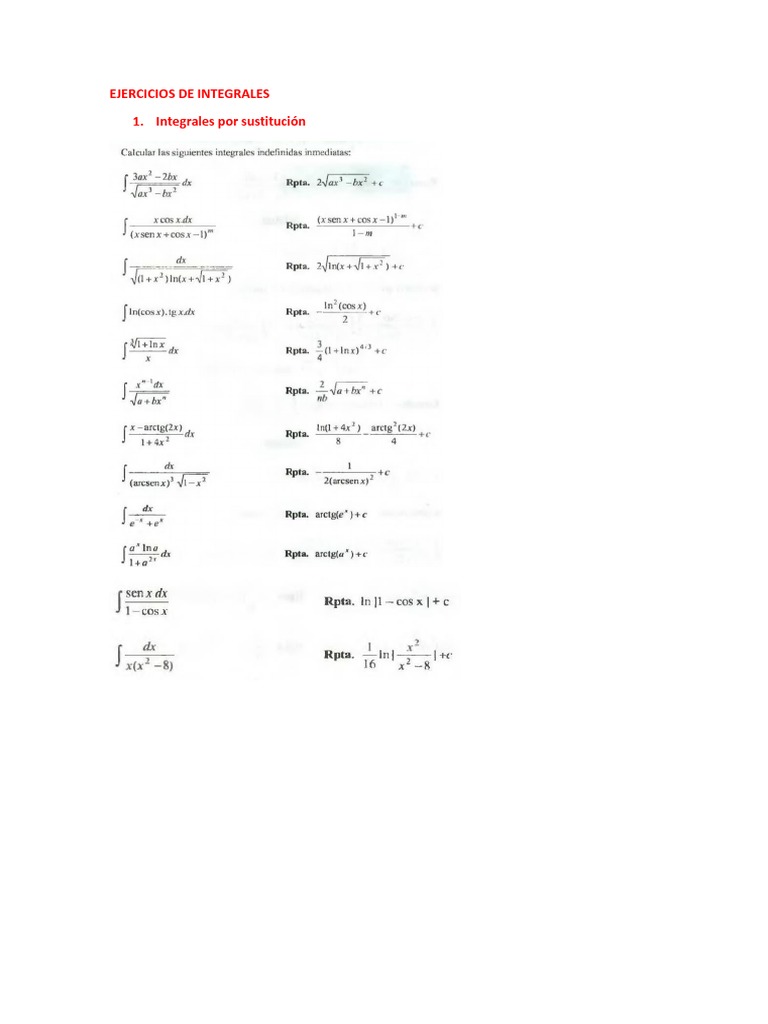 Deber 2. Ejercicios de Integrales | PDF
