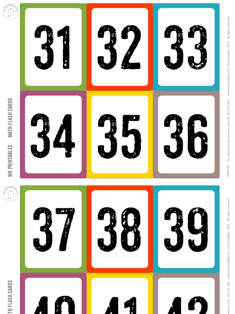 Mrprintables Math Flash Cards Number31 60 LTR PDF | PDF