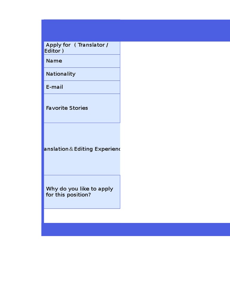 Application Form: Apply For (Translator / Editor) | PDF