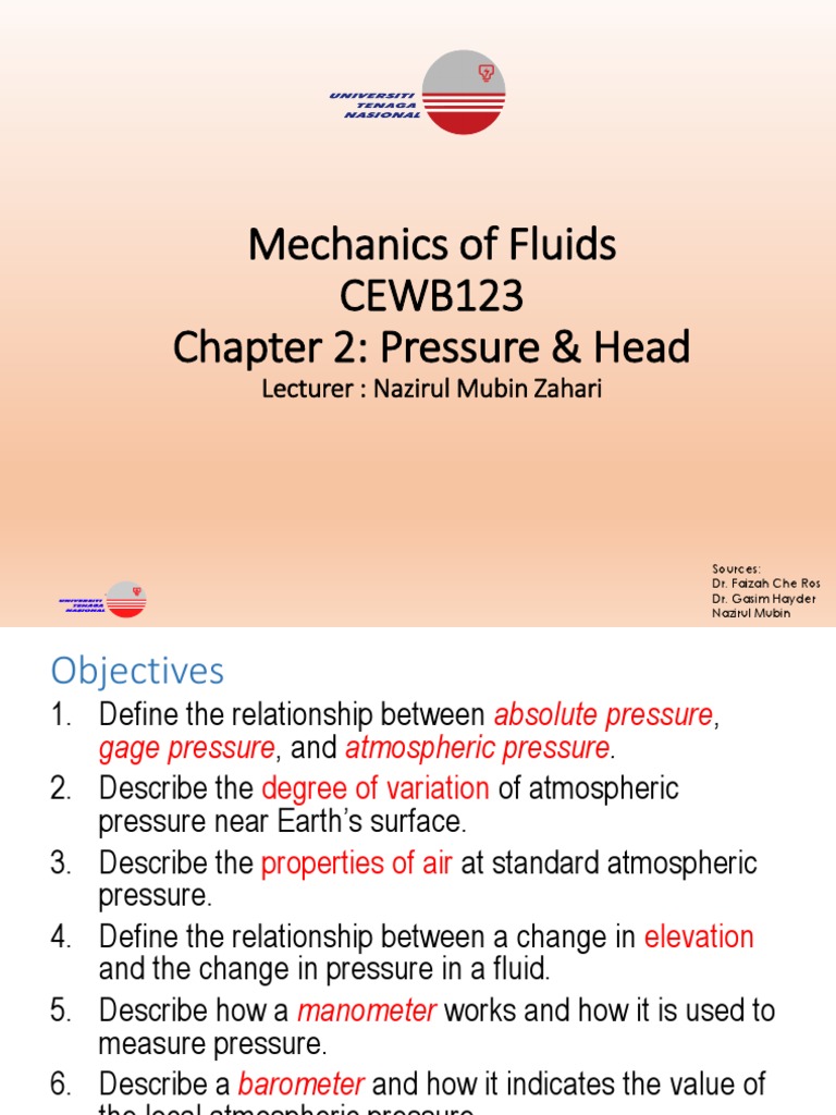 Chapter 2-Pressure Head | Pressure Measurement | Pressure