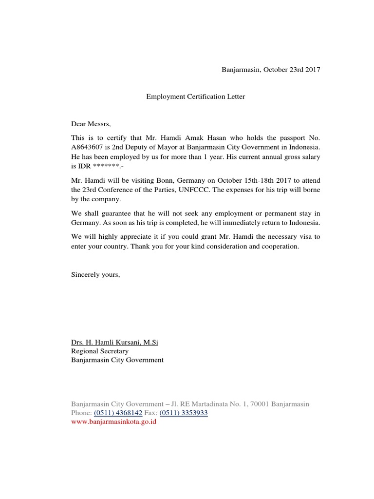 Employment Certfication Letter | PDF