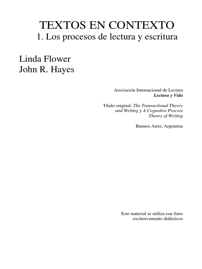 FLOWER & HAYES (Traducido) El Proceso Cognitivo de Escritura | PDF ...