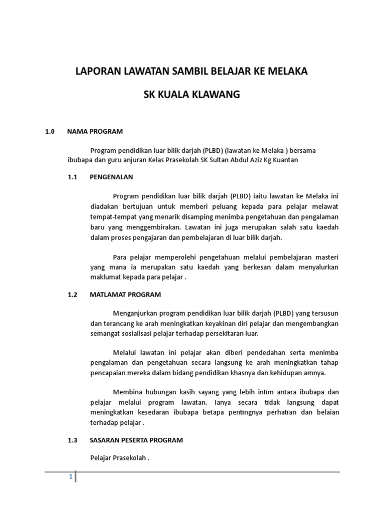 Contoh Laporan Lawatan Melaka | PDF