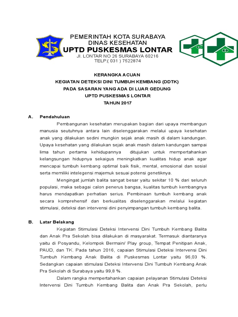 Contoh Kak Deteksi Dini Tumbuh Kembang (DDTK) Pada Sasaran Yang Ada Di Luar Gedung | PDF