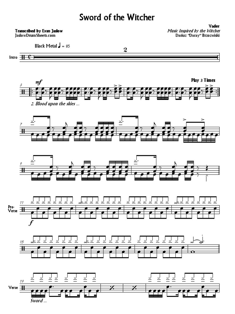 Witcher Drum Sheet Music | PDF | Drum Kit | Musical Instruments