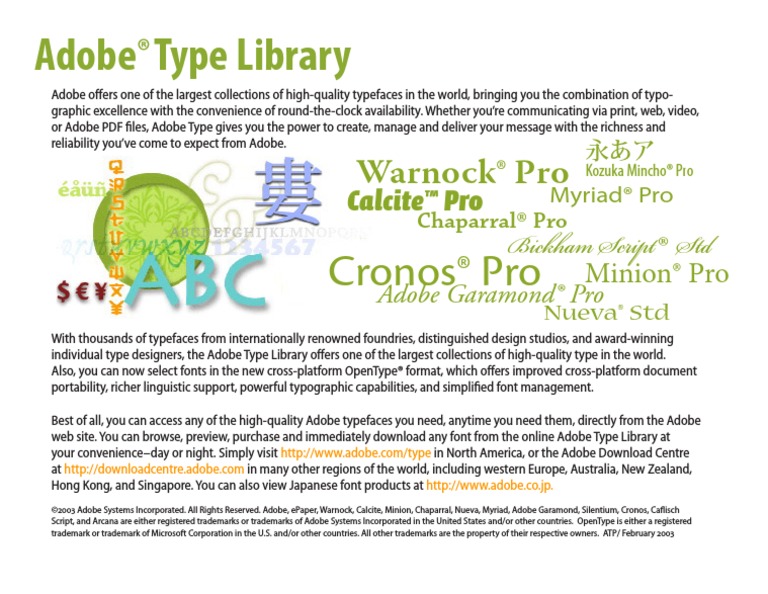 Adobe Type Library PDF | Download Free PDF | Typefaces | Text