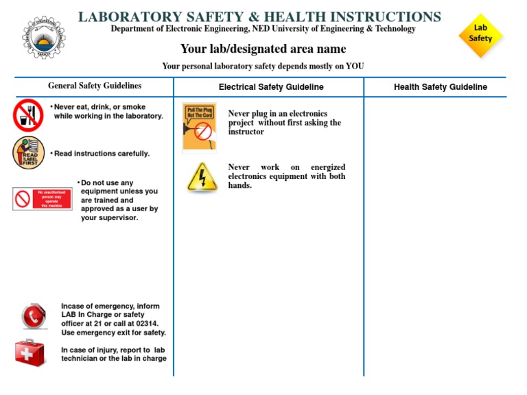 Laboratory Safety & Health Instructions: Your Lab/designated Area Name ...