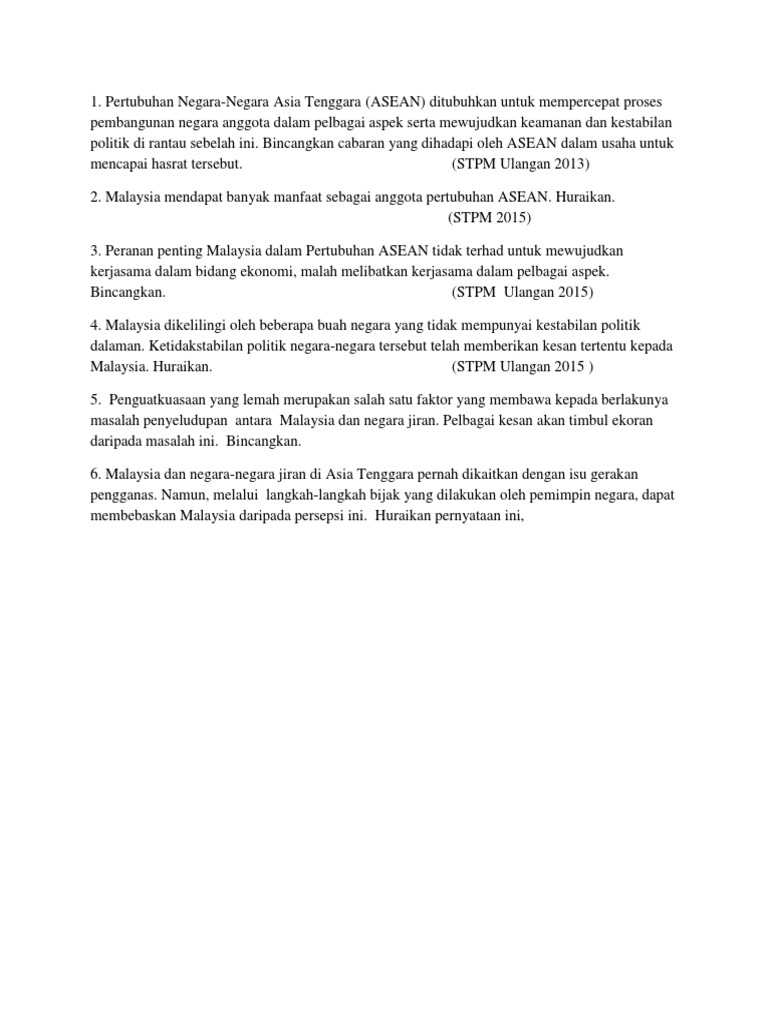 Soalan Esei Asean | PDF