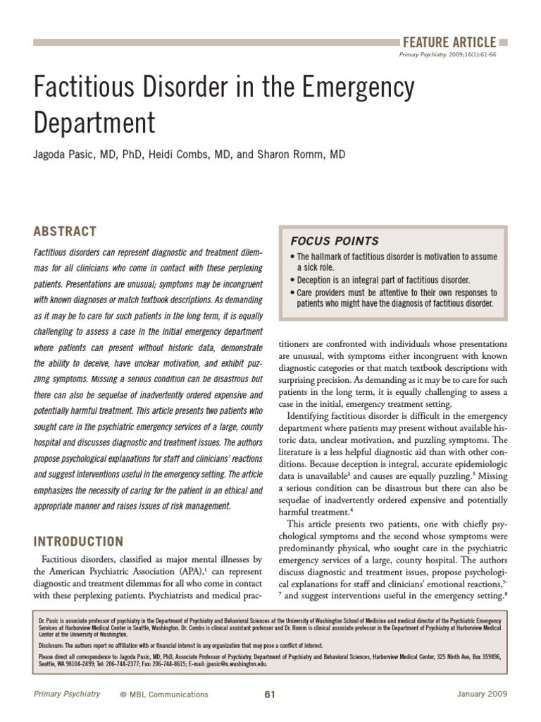 Factitious Disorder | PDF | Psychiatry | Medical Diagnosis