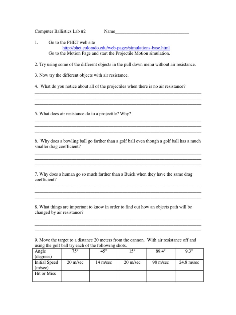 Computer Ballistics Lab 2 | PDF | Trajectory | Projectiles