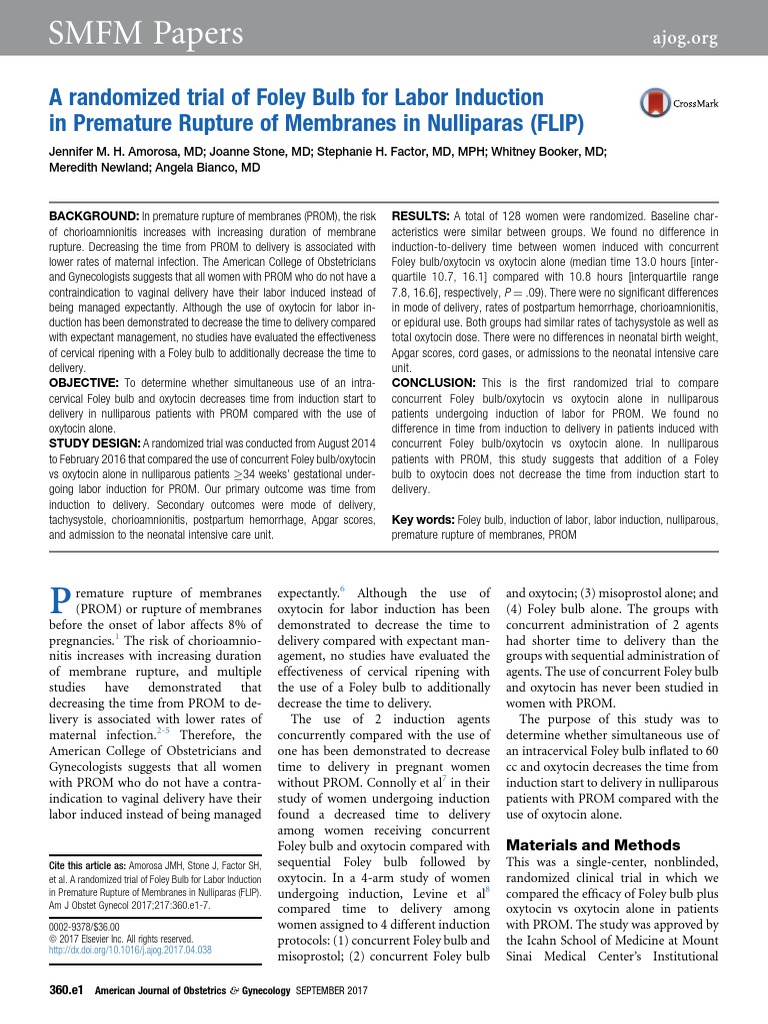 A RCT of Foley Bulb For Labor Induction in PROM | PDF | Childbirth ...